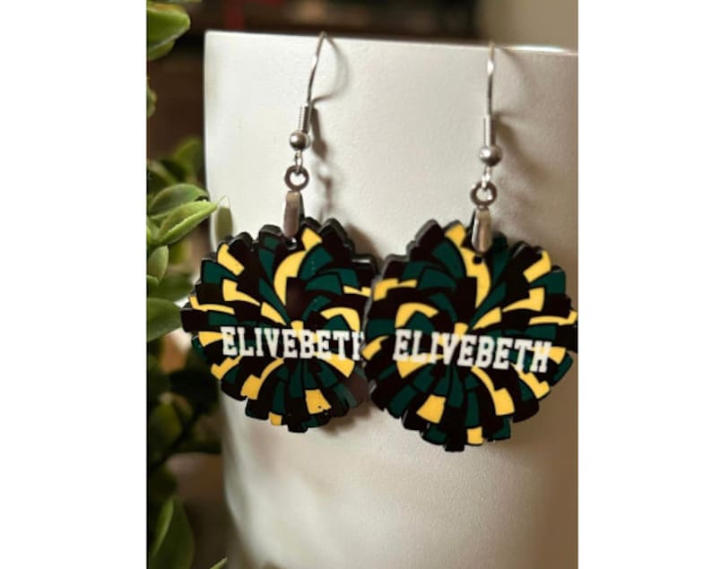 Dance Earrings, Cheer Mom Earrings, Custom Color Earrings, Pom Pom ...
