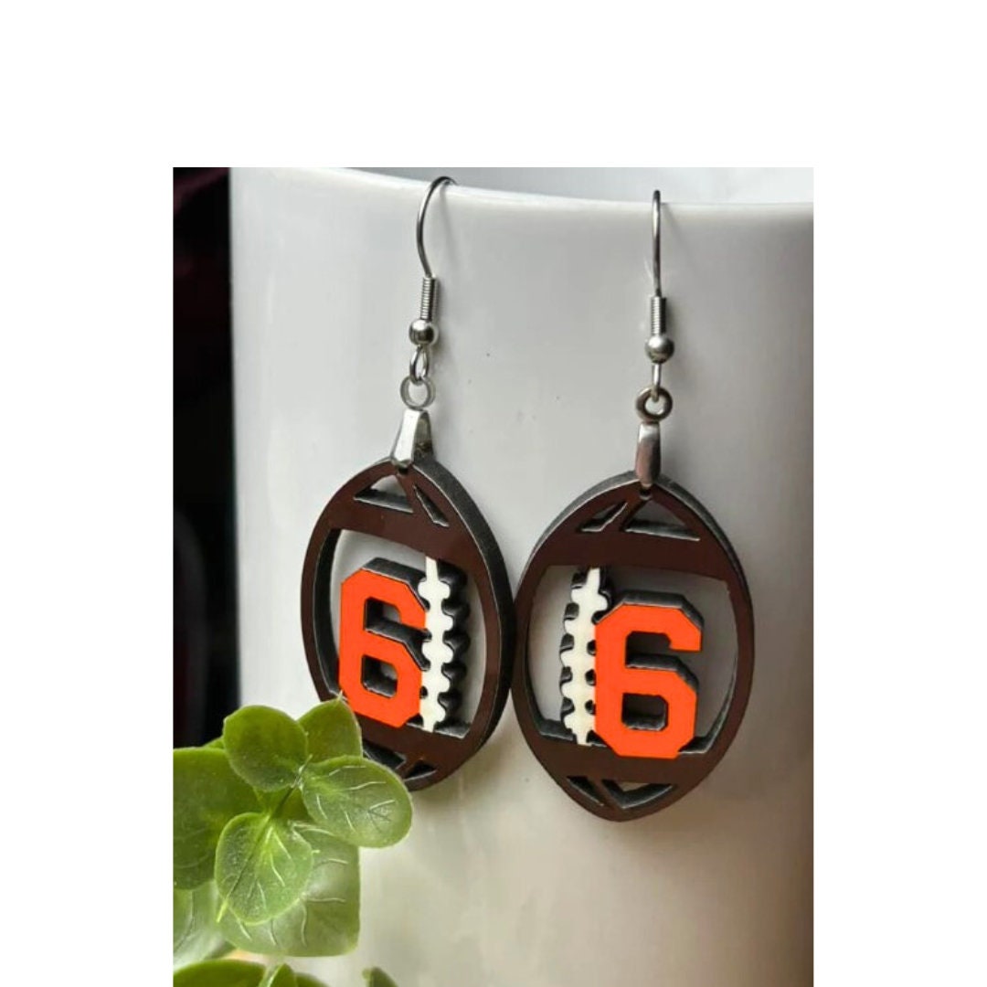 Football Earrings, Custom Sport Earrings, Football Number Earrings ...
