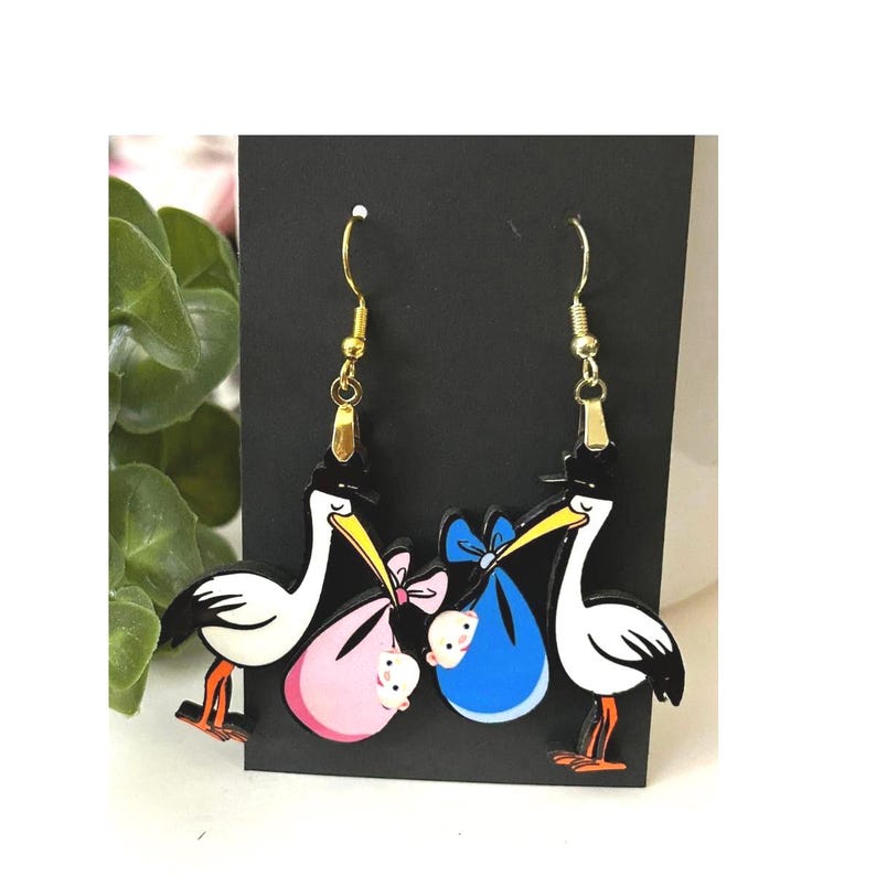 Stork Earrings. Baby Shower Earrings, New Baby Earrings, Baby Boy ...
