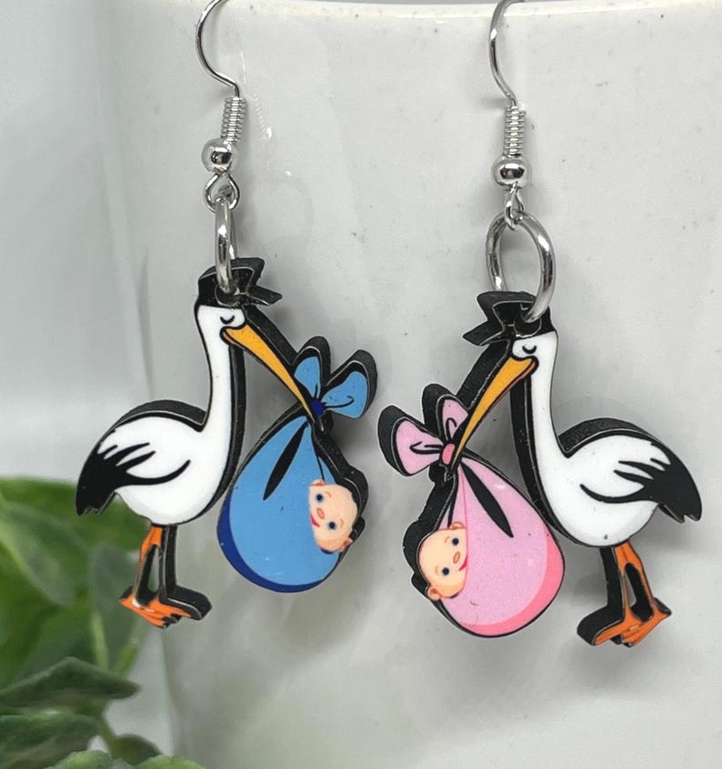 Stork Earrings. Baby Shower Earrings, New Baby Earrings, Baby Boy ...