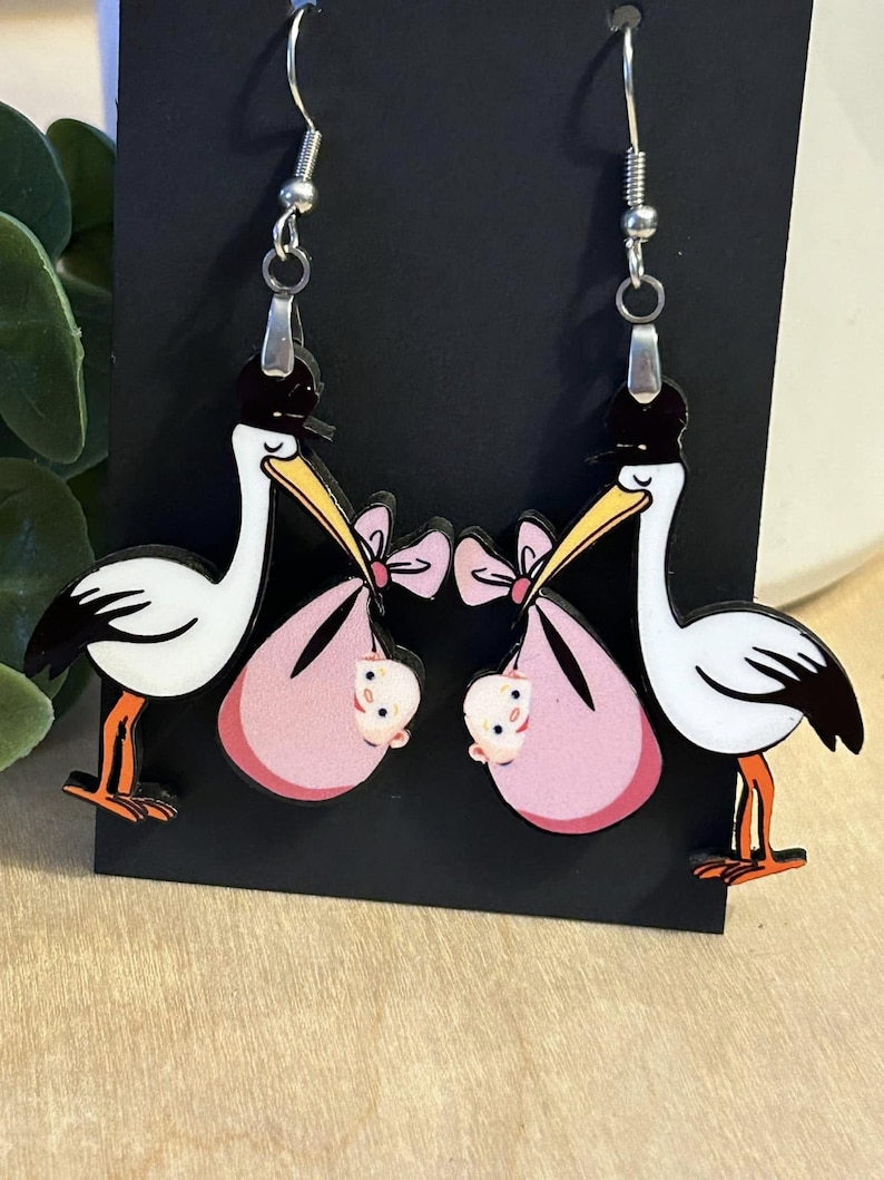 Stork Earrings. Baby Shower Earrings, New Baby Earrings, Baby Boy ...