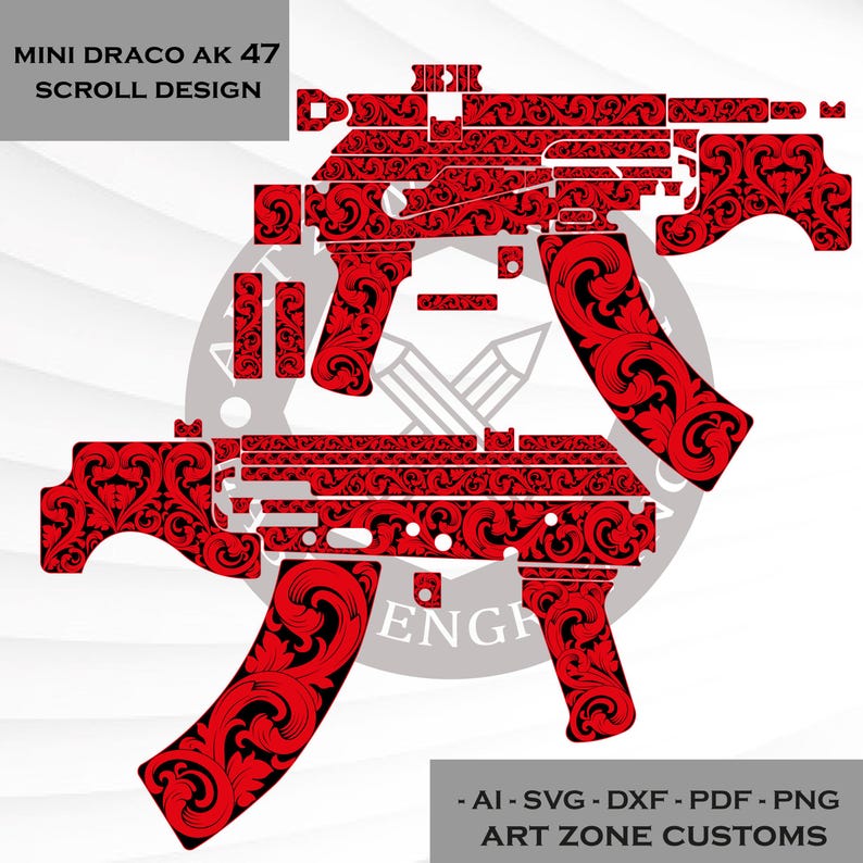 Mini Draco AK 47 Svg Scroll Design , Scrollwork , Svgfile , Lasertag ...