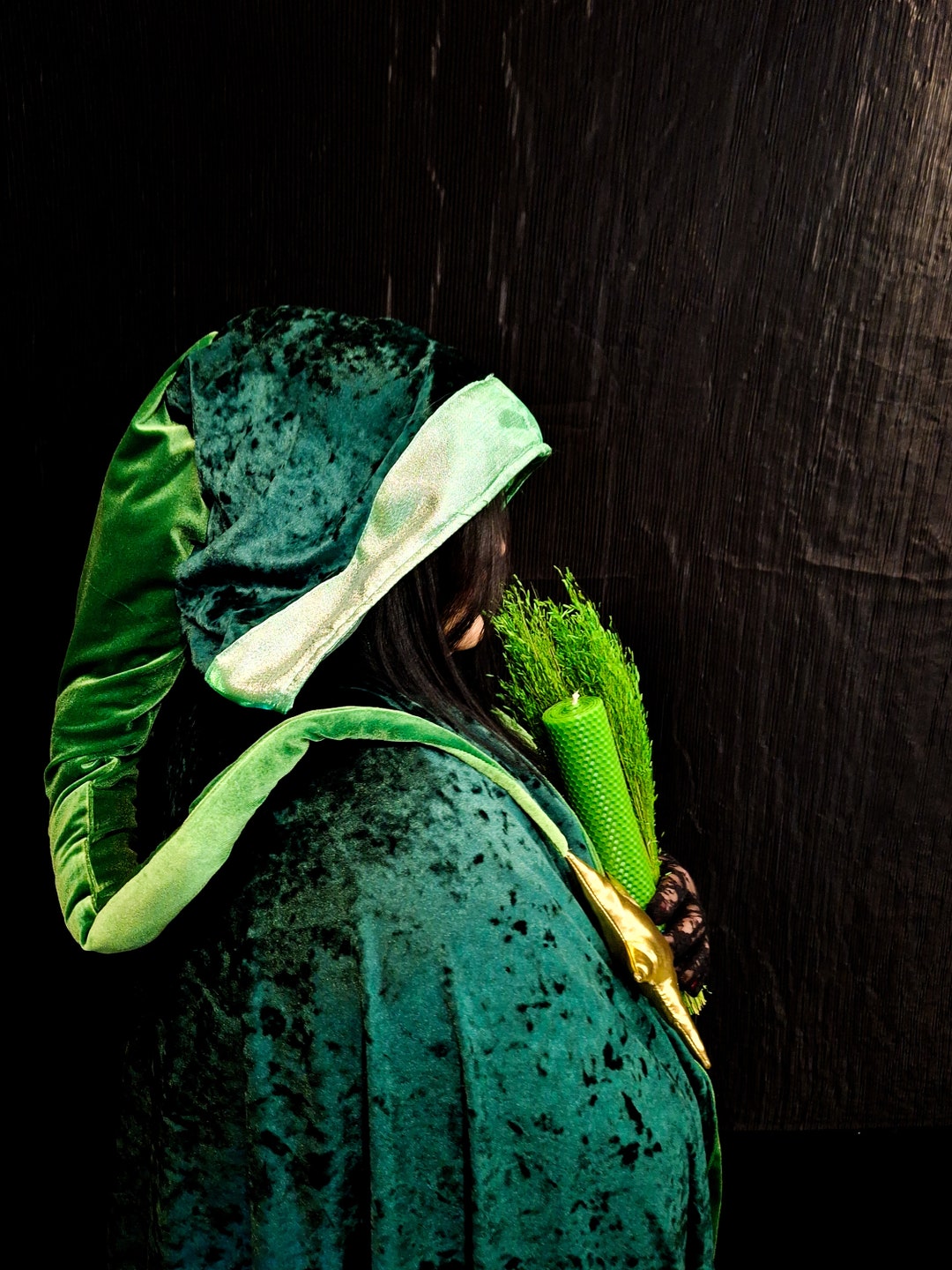 Velvet Cape Green Hooded Cloak, Medieval Elven Fantasy Costume Cape ...