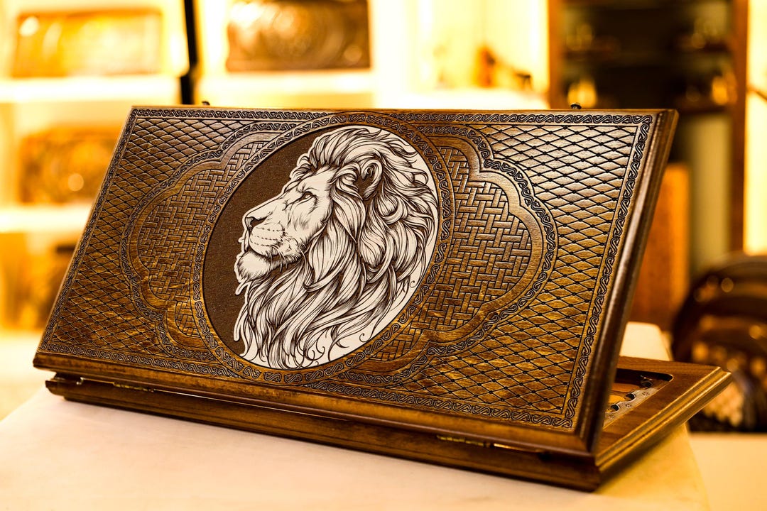 Lion Backgammon Set: Personalized Armenian Wooden Nardi, Full Set - Etsy