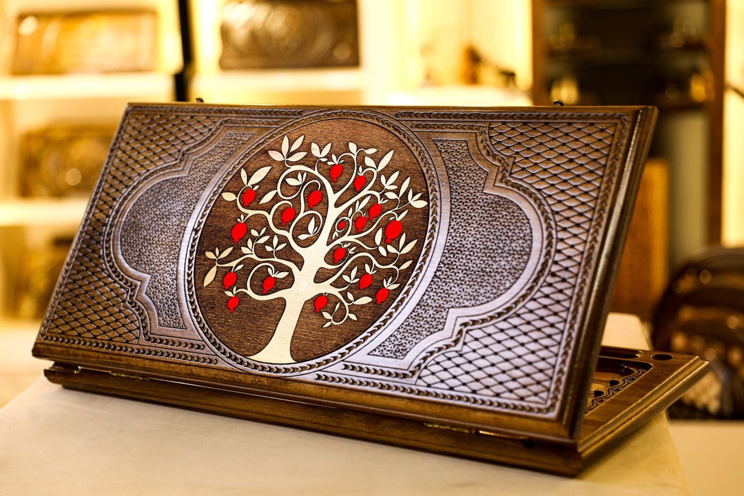 Beautiful Backgammon Set Pomegranate / Handmade Wood Board Game Nardi ...