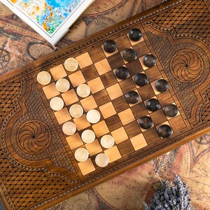 Beautiful Backgammon Set Pomegranate / Handmade Wood Board Game Nardi ...