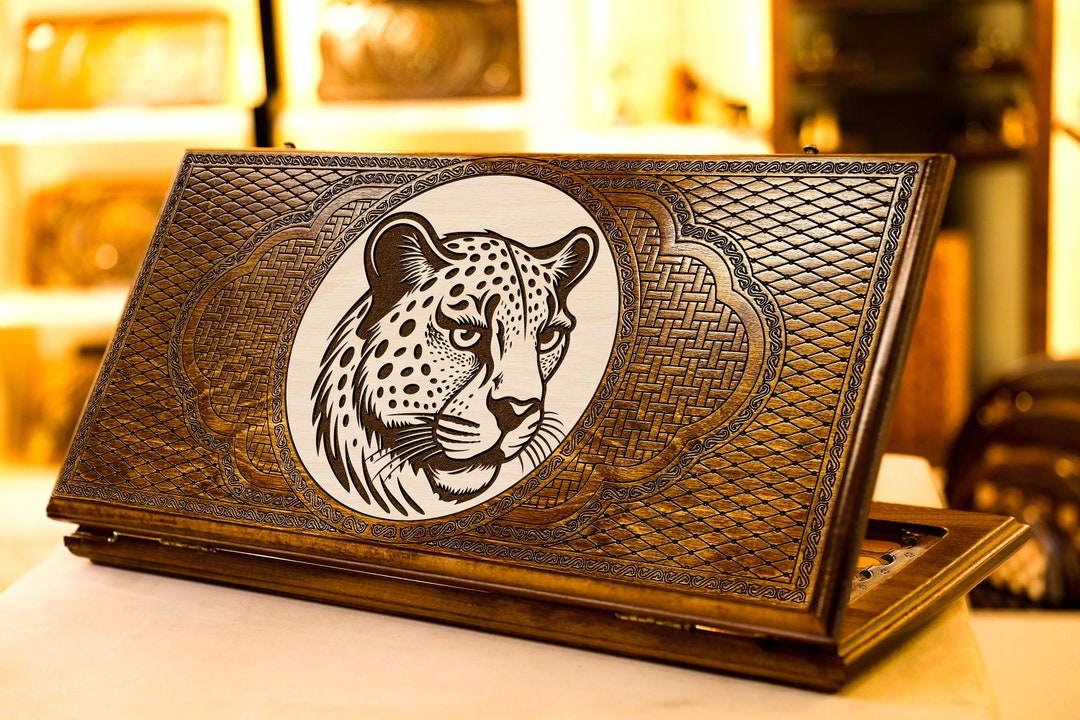 Backgammon Set Leopard, Personalized Armenian Wooden Handmade Nardi, All Sizes, Full Set, Best ...