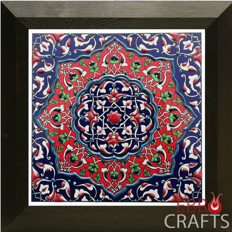 11'' Turkish Iznik Ceramic Tile With Frame Tezhip - Etsy