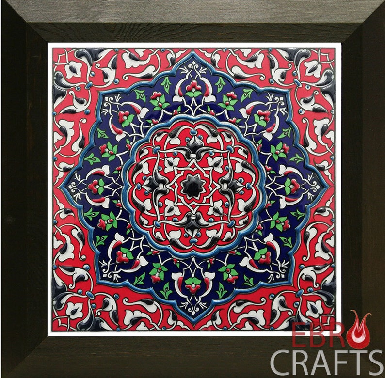 11'' Turkish Iznik Ceramic Tile With Frame Tezhip - Etsy
