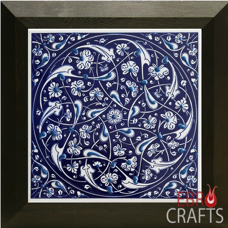 11'' Turkish Iznik Ceramic Tile With Frame tezhip Design wall Decor ...