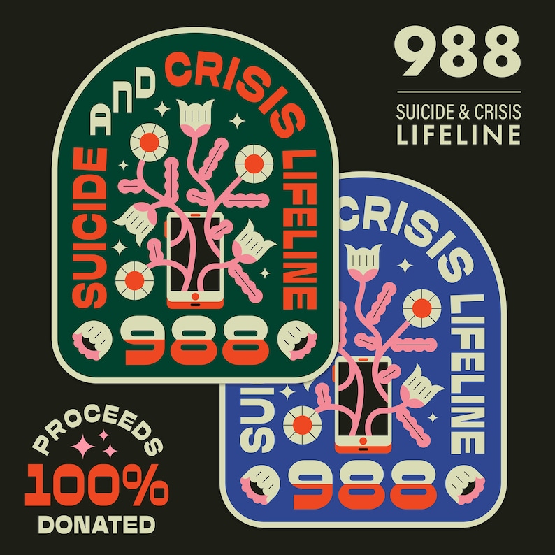 988 Suicide and Crisis Lifeline Sticker | Fundraiser | Mental Health ...