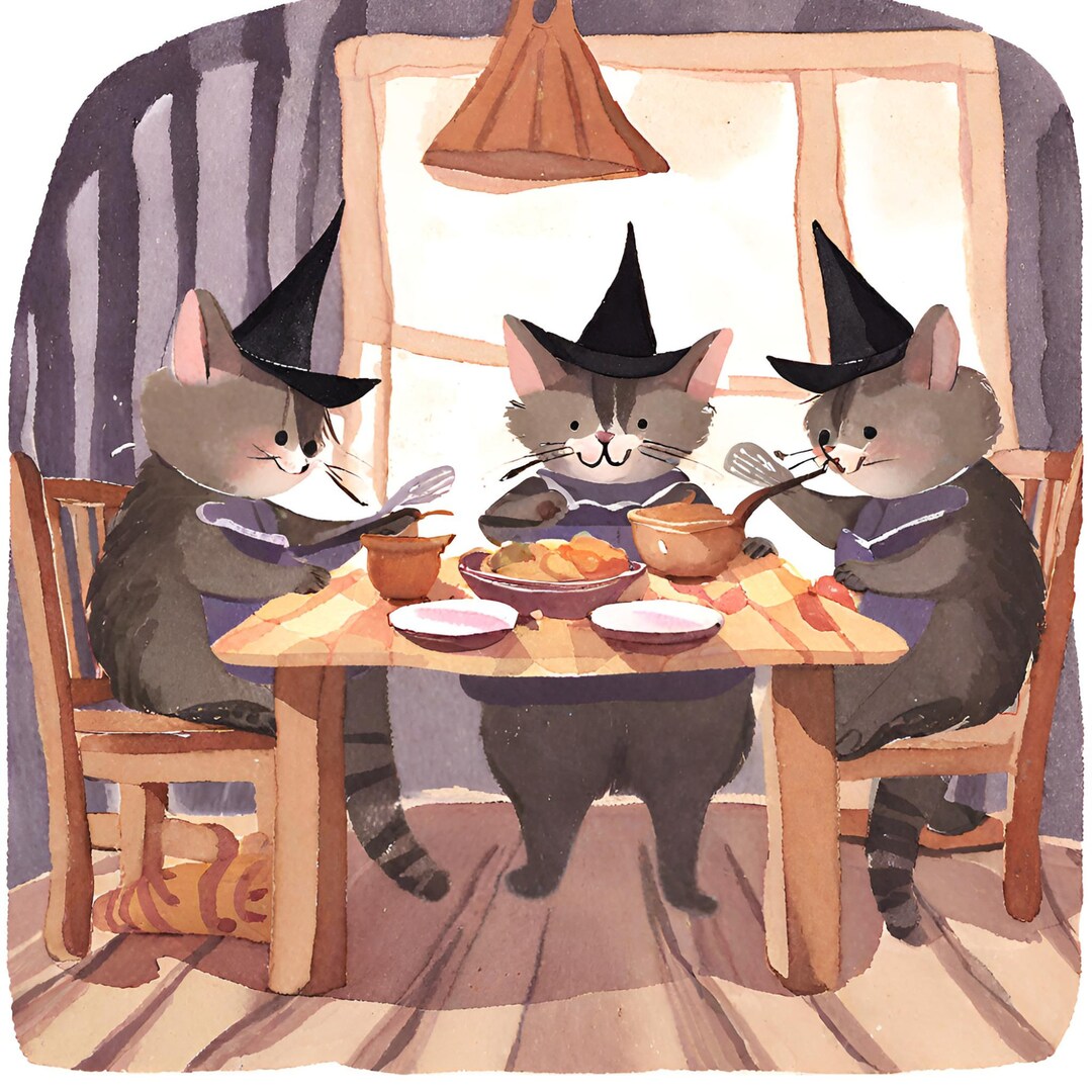 Little Whisker Witches Eating Supper Downloadable Print - Etsy