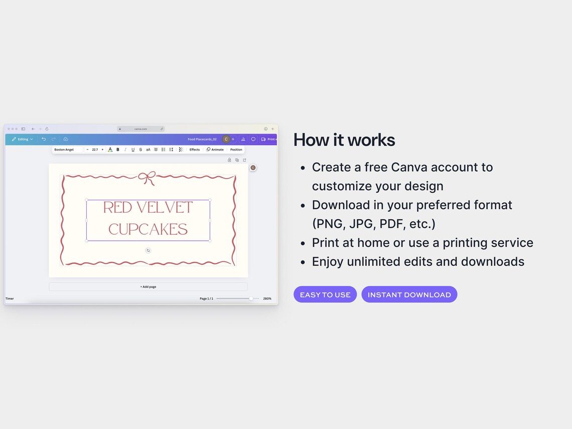 Cute Coquette Menu Place Card Template 3.5 X 2 Inches, Wedding ...