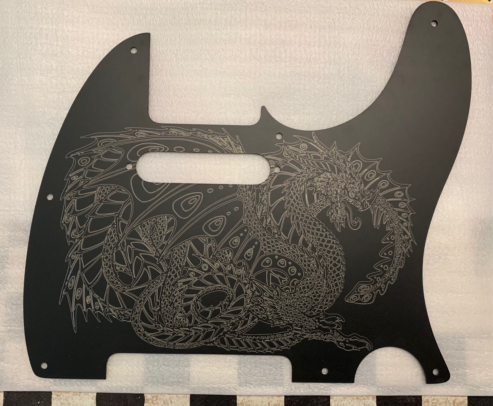 Black Laser Engraved Silver Dragon Telecaster Guitar Custom Pickguard ...