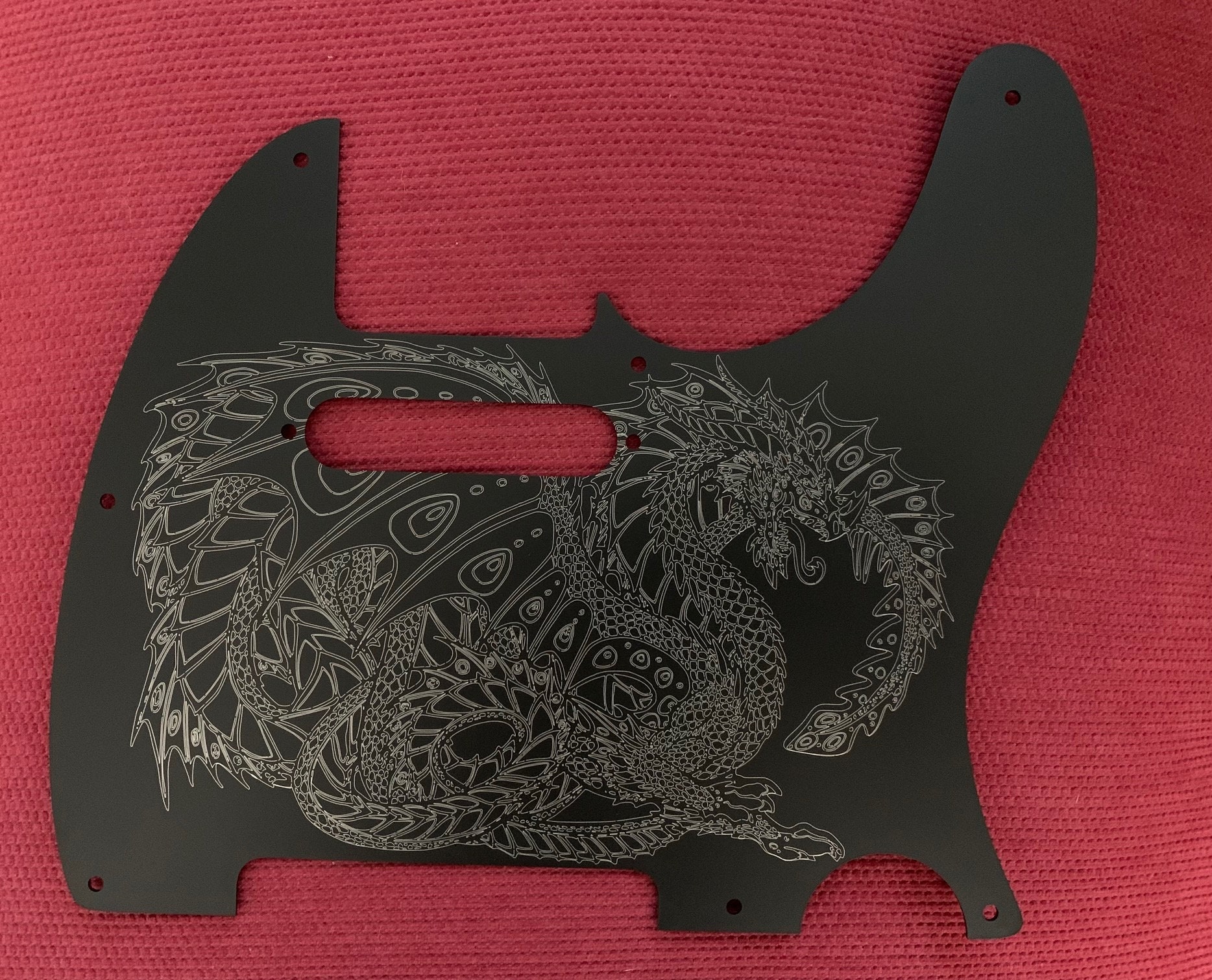 Black Laser Engraved Silver Dragon Telecaster Guitar Custom Pickguard ...
