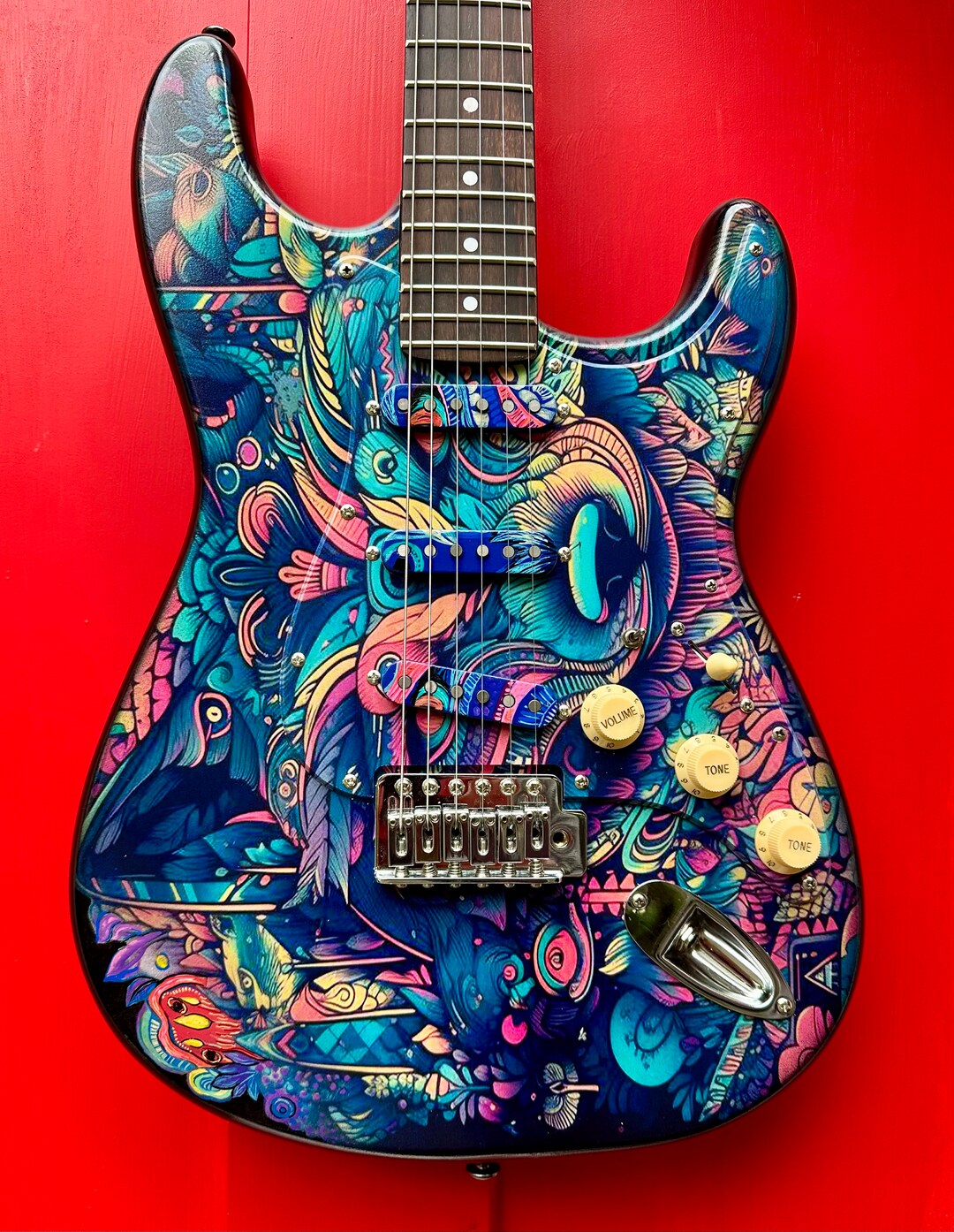 Psychedelic Wolf Design Stratocaster - Etsy