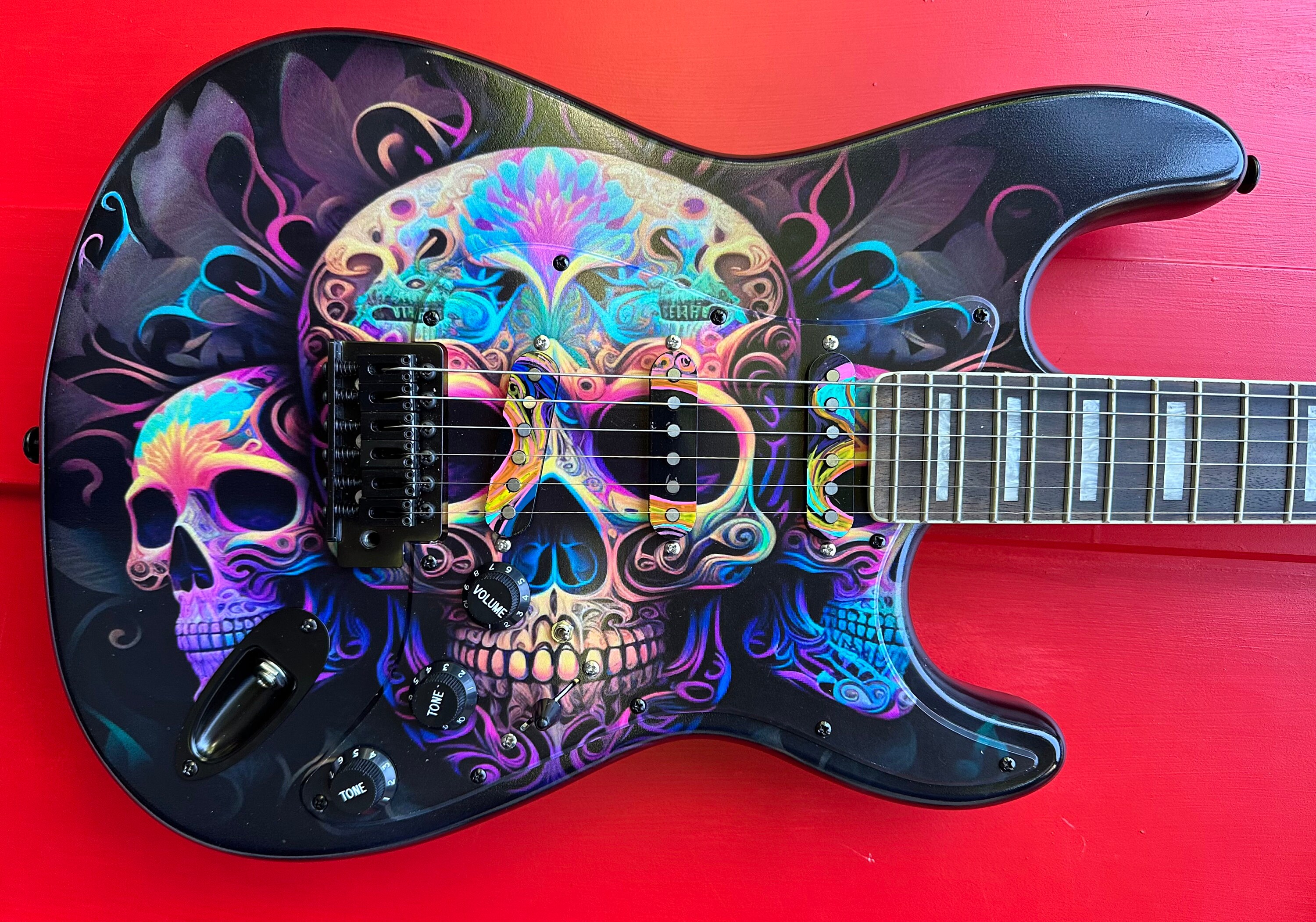 Custom Stratocaster Guitar With Psychedelic Skull Design - Etsy