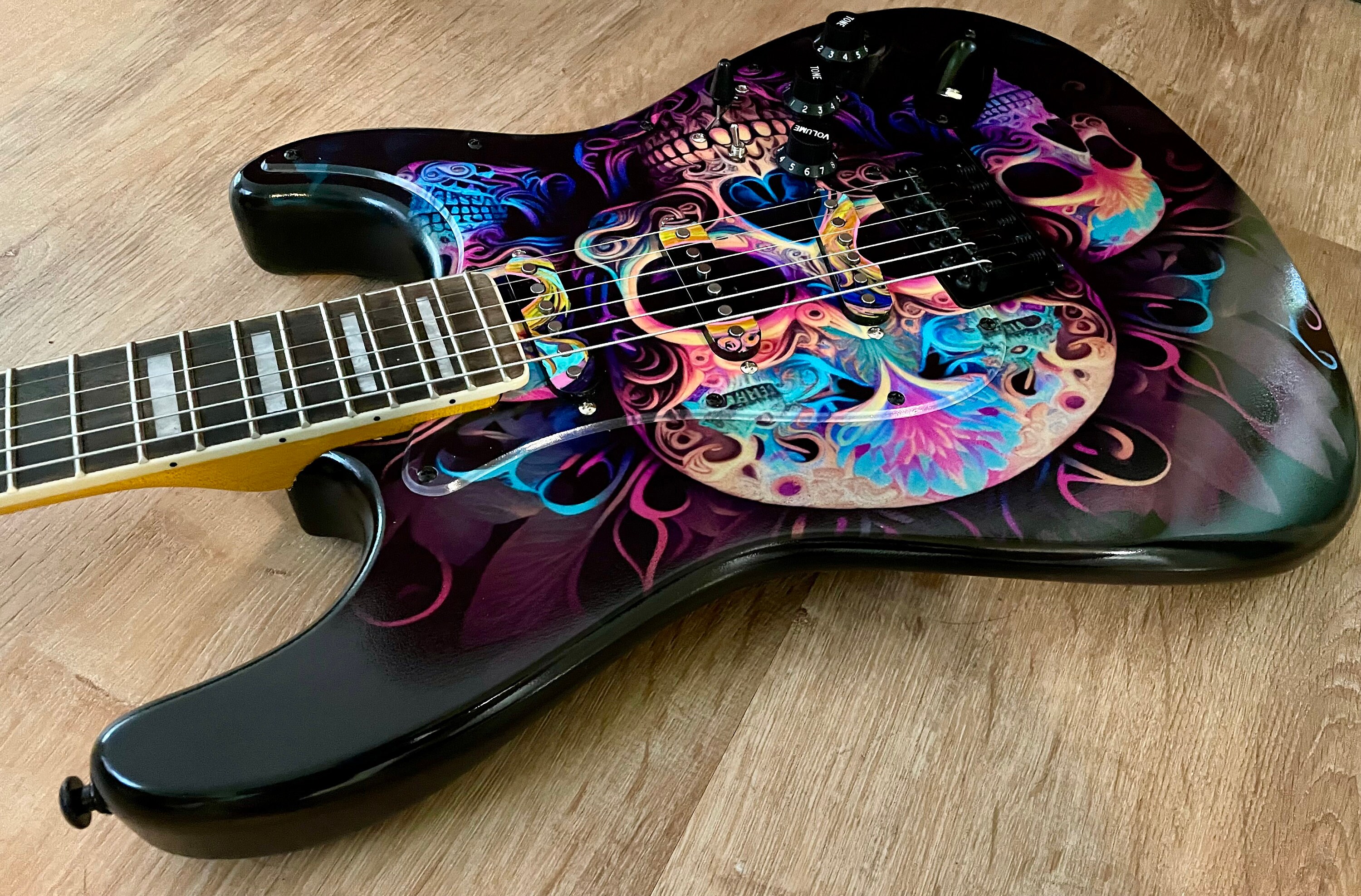 Custom Stratocaster Guitar With Psychedelic Skull Design - Etsy