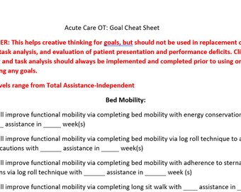 Pediatric Occupational Therapy Evaluation Cheat Sheet/chart - Etsy