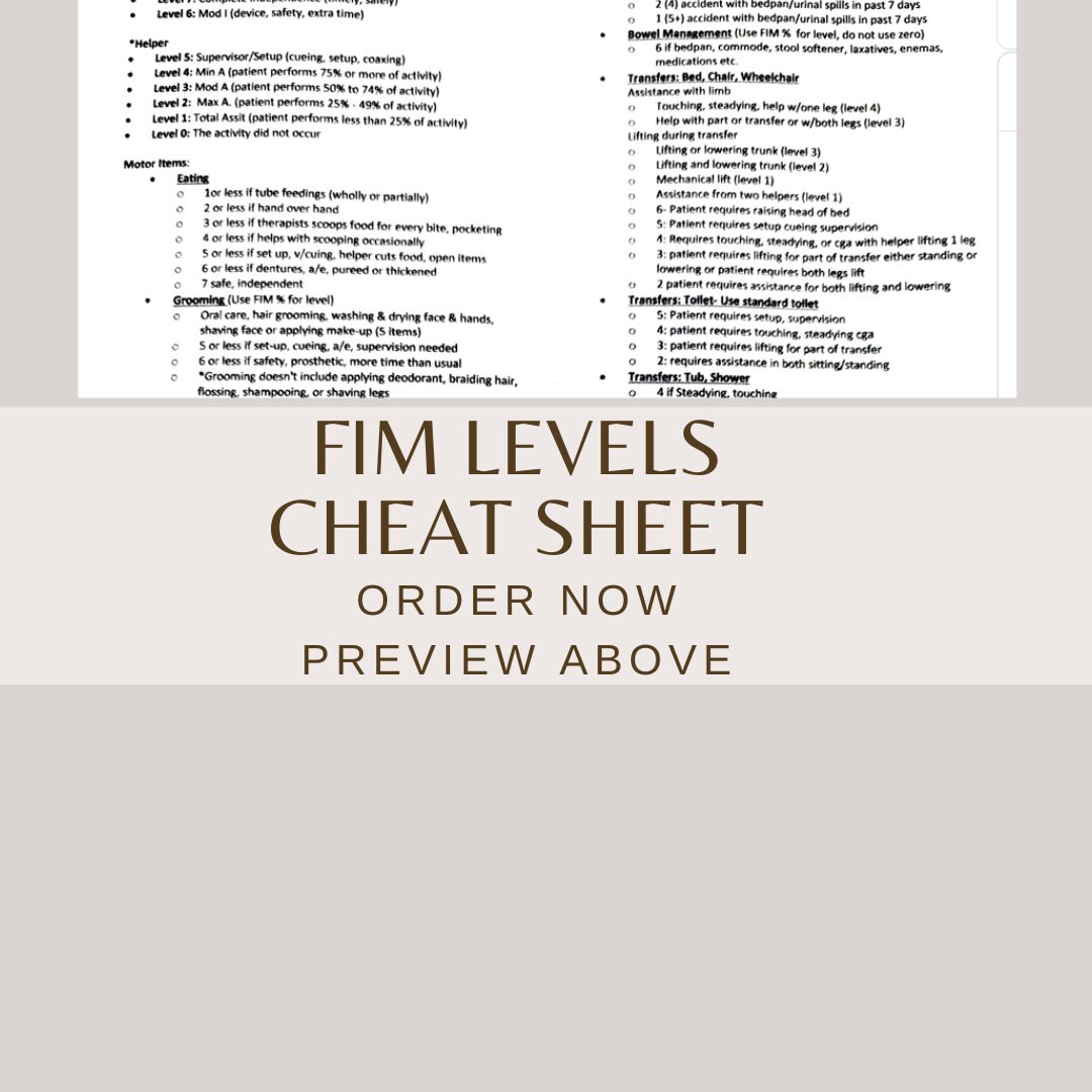 FIM Levels Cheat Sheet for Pt's and Ot's - Etsy