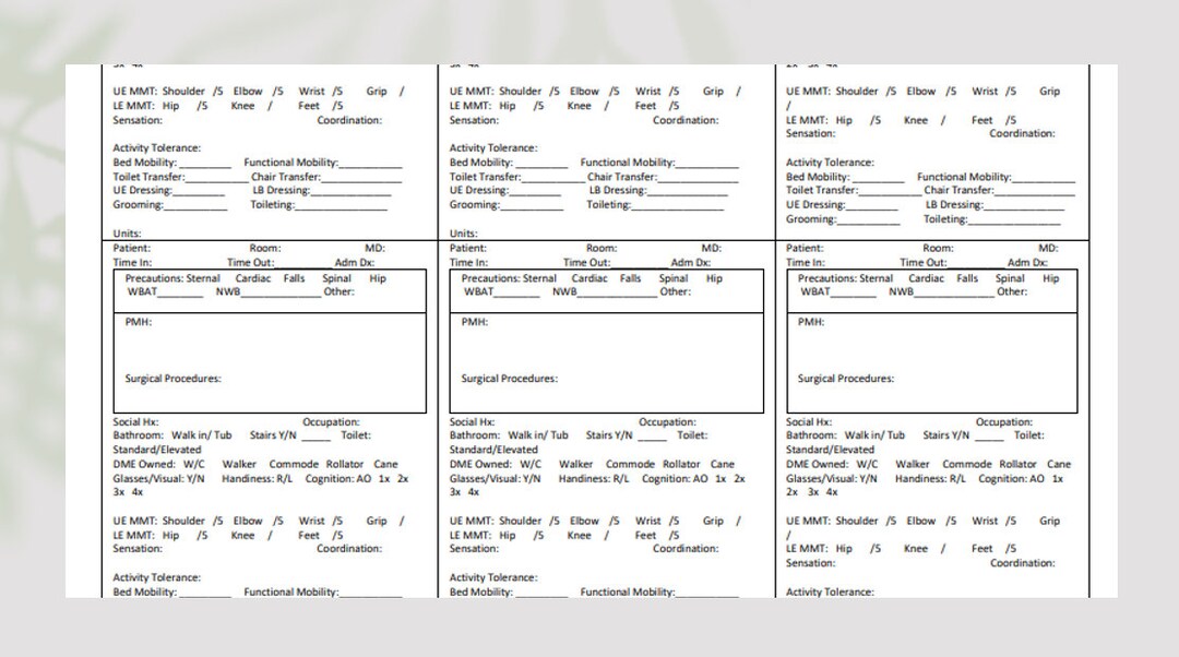 Acute Care Occupational Therapy Chart Review 10 Patients - Etsy
