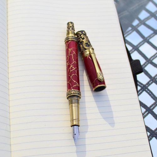 Handmade Maroon & Gold Marble Fountain Pen - Etsy