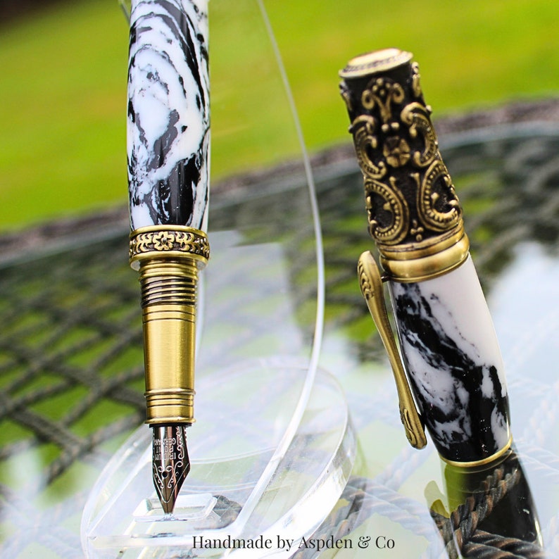 The Black & White Marble Fountain Pen - Etsy