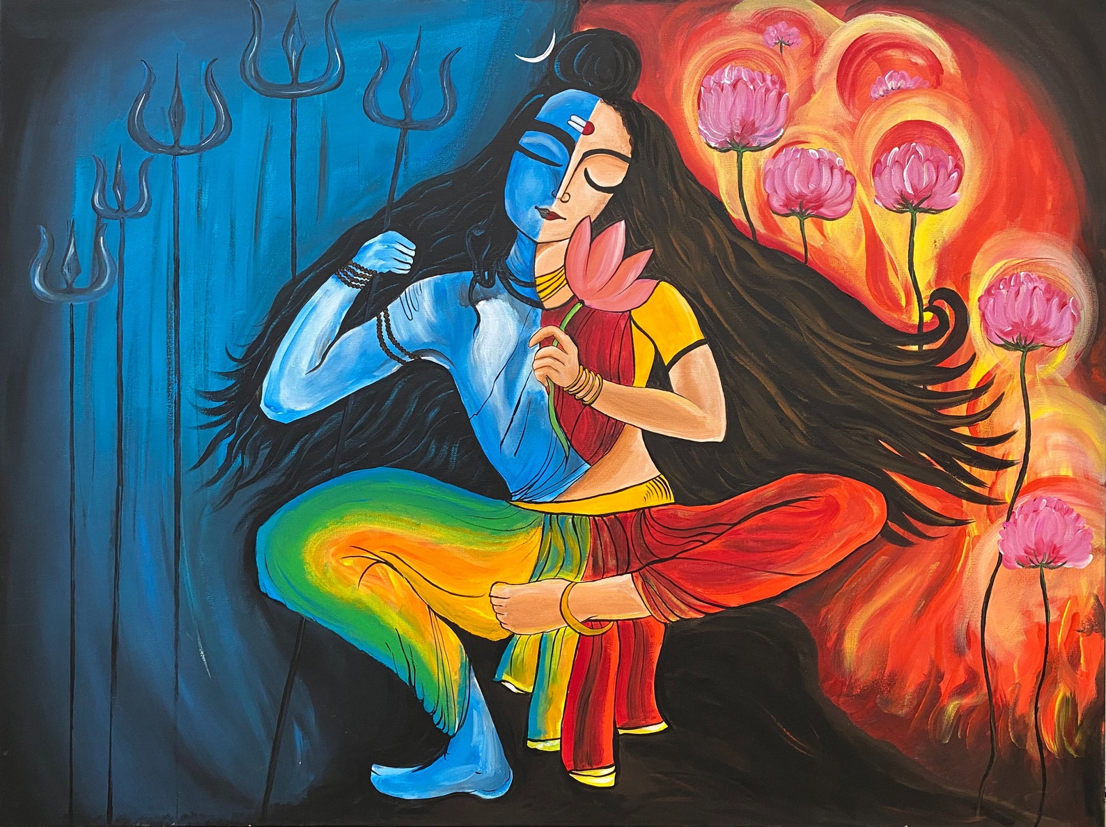 Modern Shiva Parvati Acrylic Painting Large Ardhanarishvara | Etsy Modern Shiva Parvati Acrylic Painting Large Ardhanarishvara | Etsy