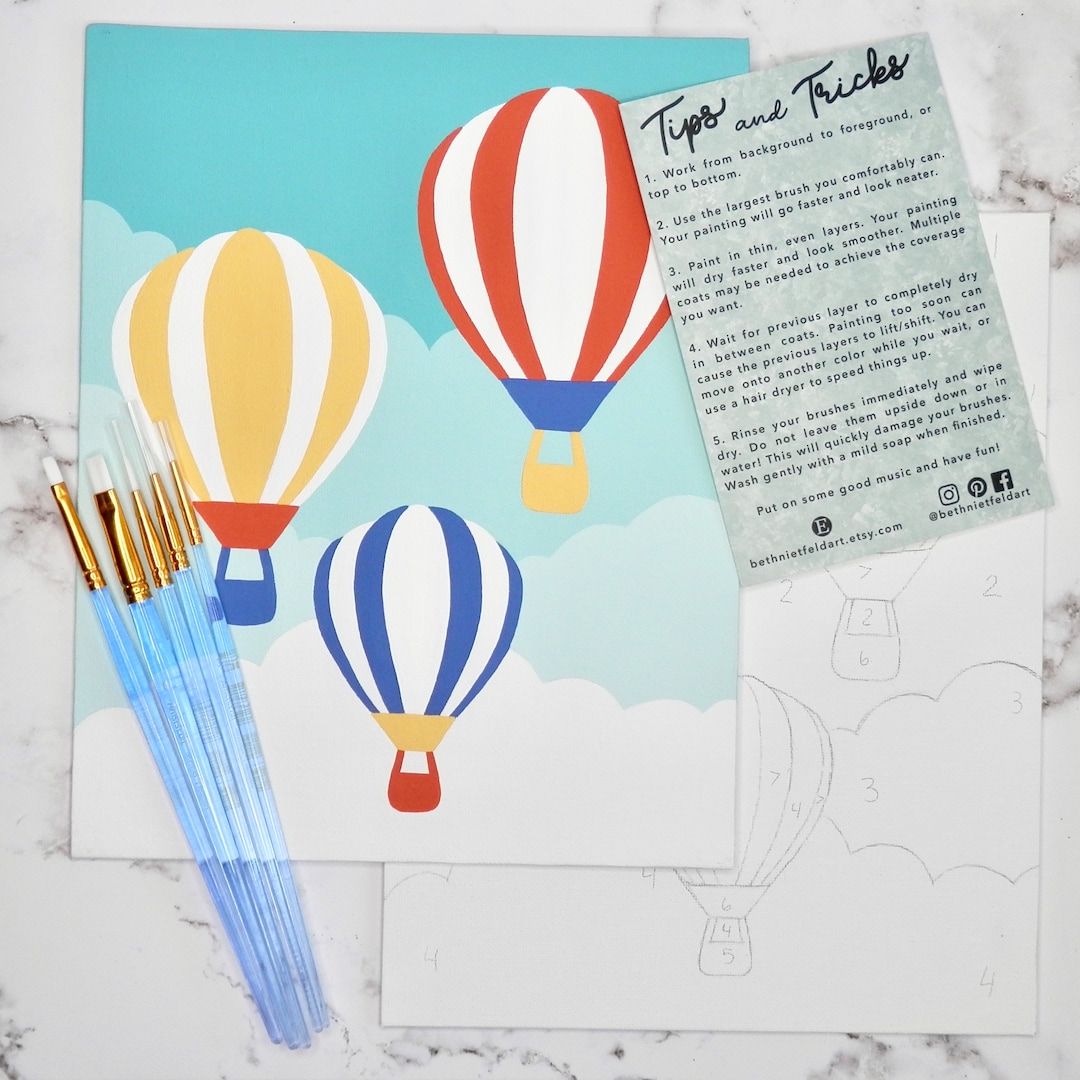 Hot Air Balloon Paint by Number Kit | DIY Nursery Art - Etsy