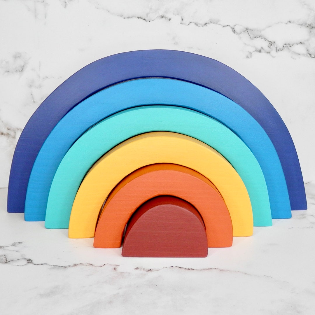 Wooden Retro Rainbow Stacker | Montessori Play - Etsy