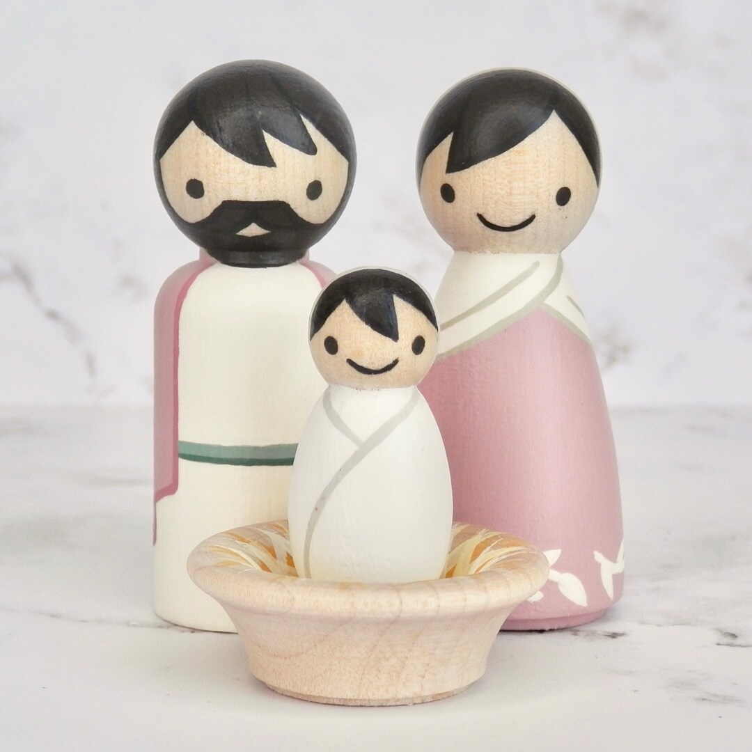 Peg Doll Nativity Trio 2.5” | Holy Family | Mint or Pink - Etsy