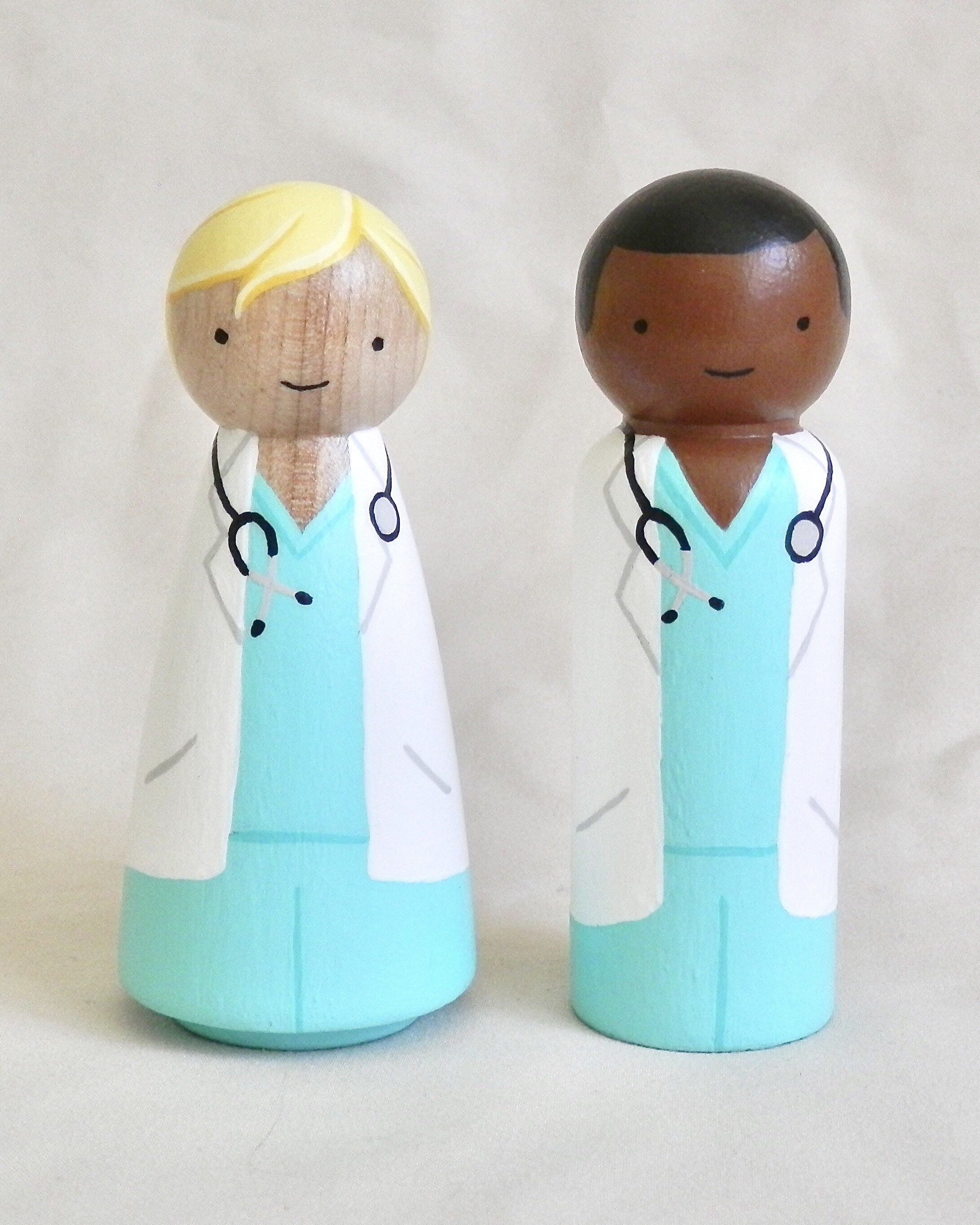 Doctor and Nurse Peg Doll Handpainted Wooden Occupation Toy | Etsy