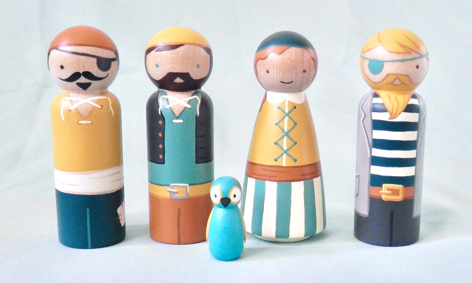 Pirate Peg Doll Set Handpainted Nautical Toys | Etsy