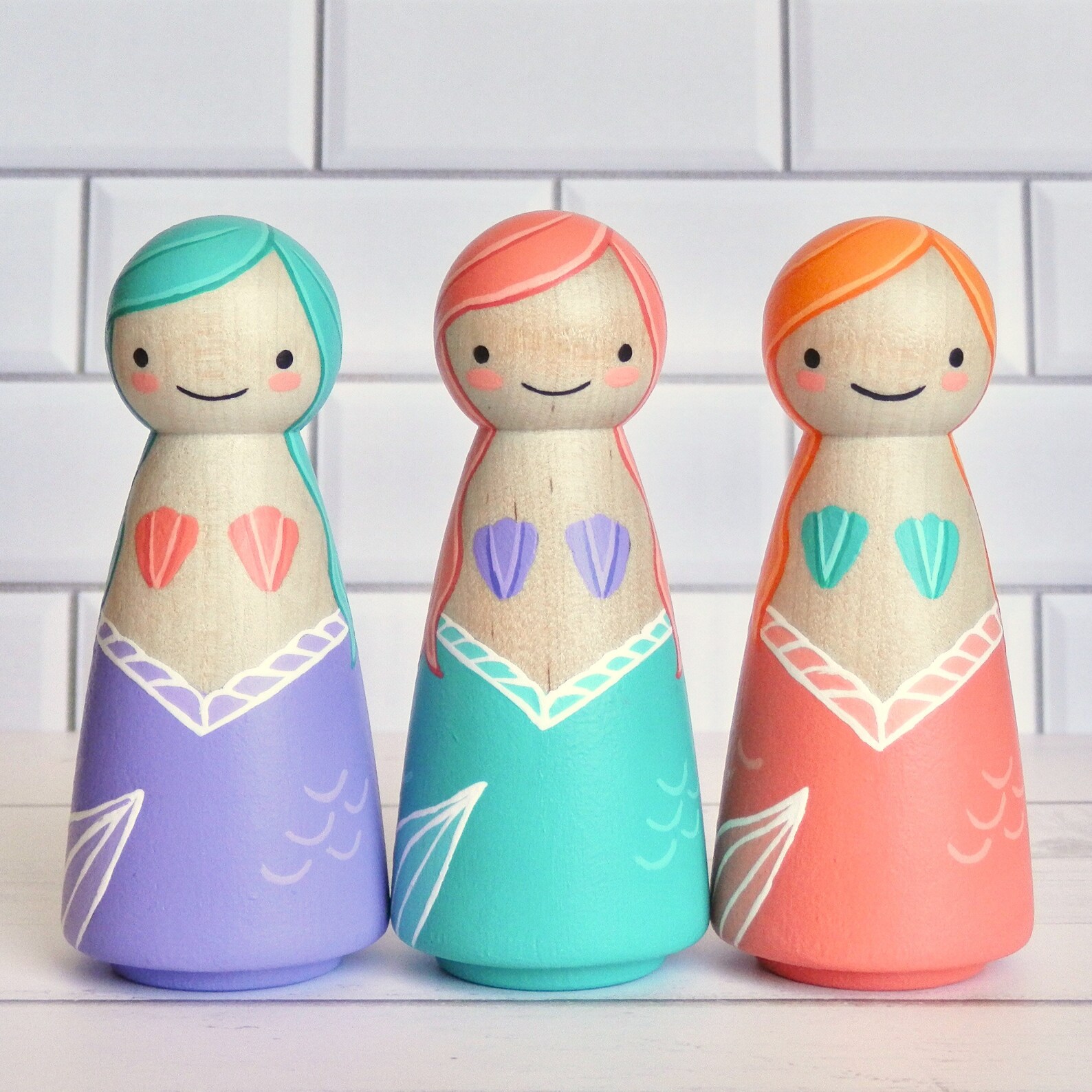 Mermaid Peg Doll Hand Painted Wooden Toy - Etsy