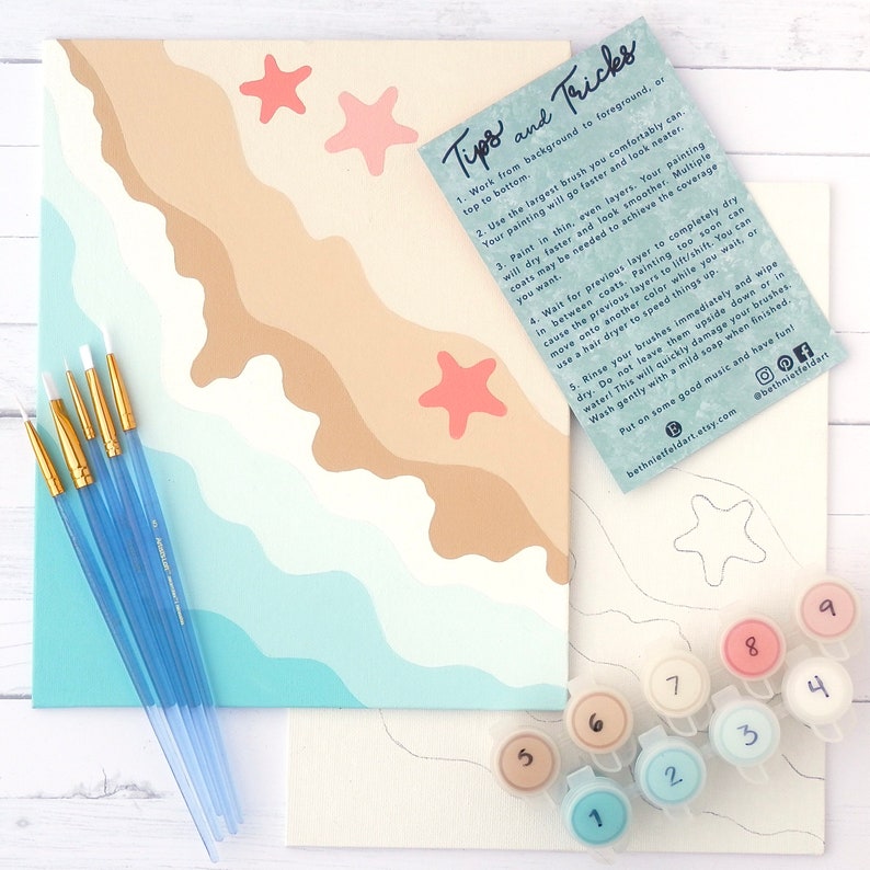 Beach Waves Paint by Number Kit | DIY Tropical Ocean Art - Etsy