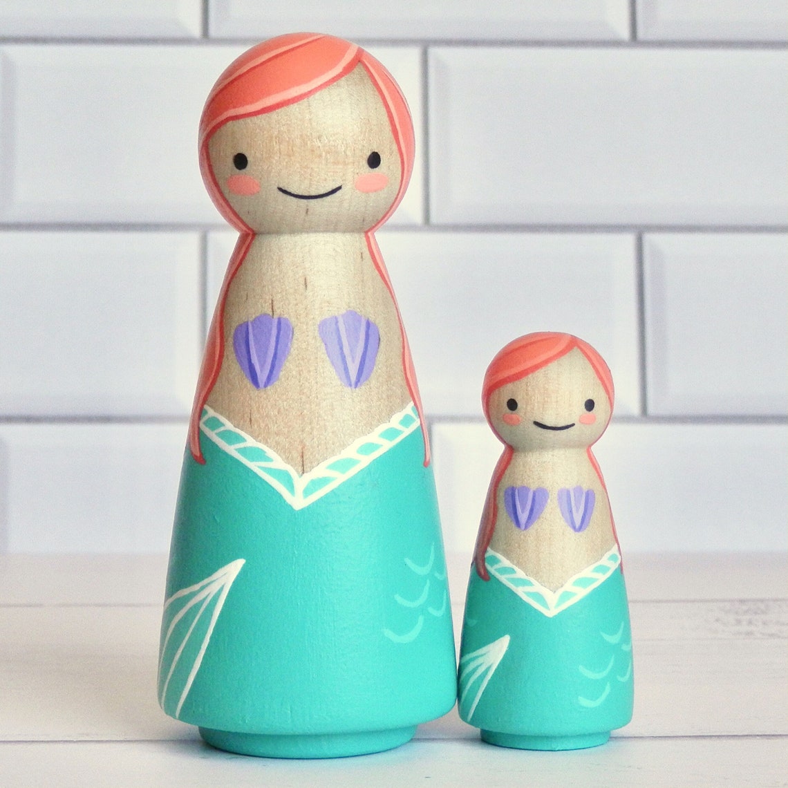 Mermaid Peg Doll Hand Painted Wooden Toy - Etsy