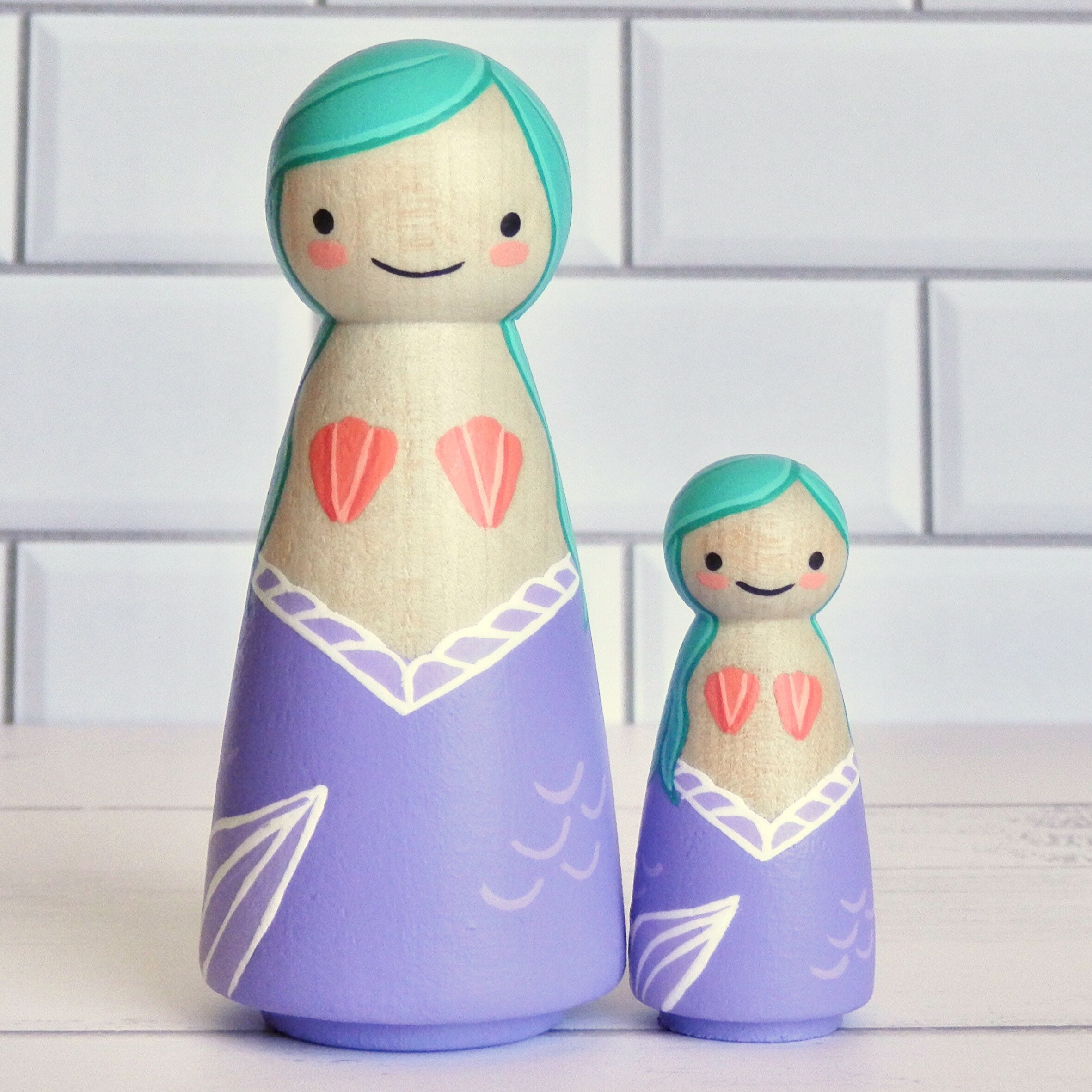 Mermaid Peg Doll Hand Painted Wooden Toy - Etsy