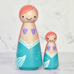 Mermaid Peg Doll | Hand Painted Wooden Toy - Etsy