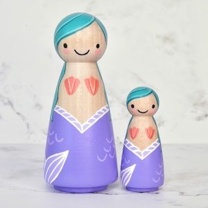 Mermaid Peg Doll | Hand Painted Wooden Toy - Etsy