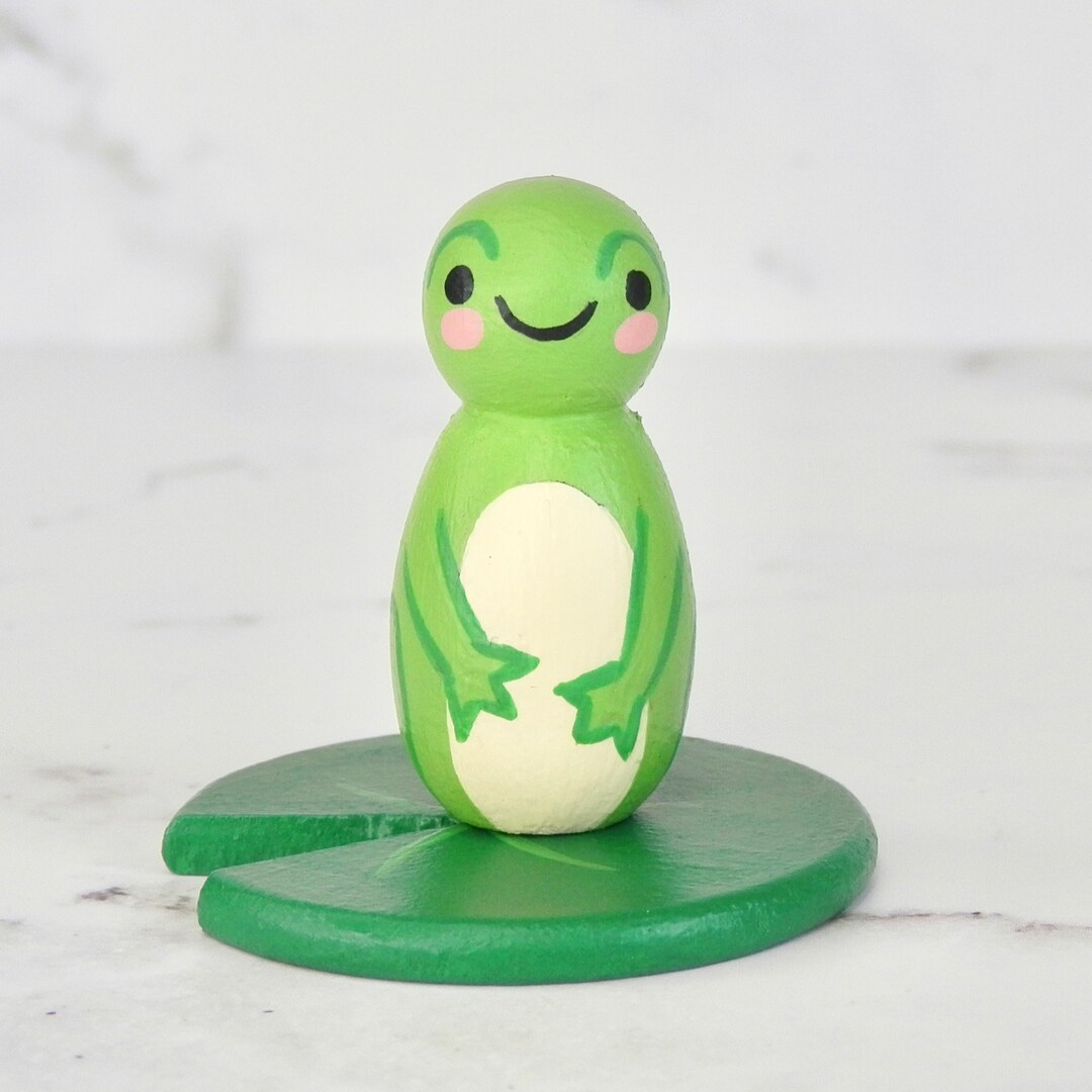 Tiny Frog on a Lily Pad | Wooden Peg Doll Animal - Etsy