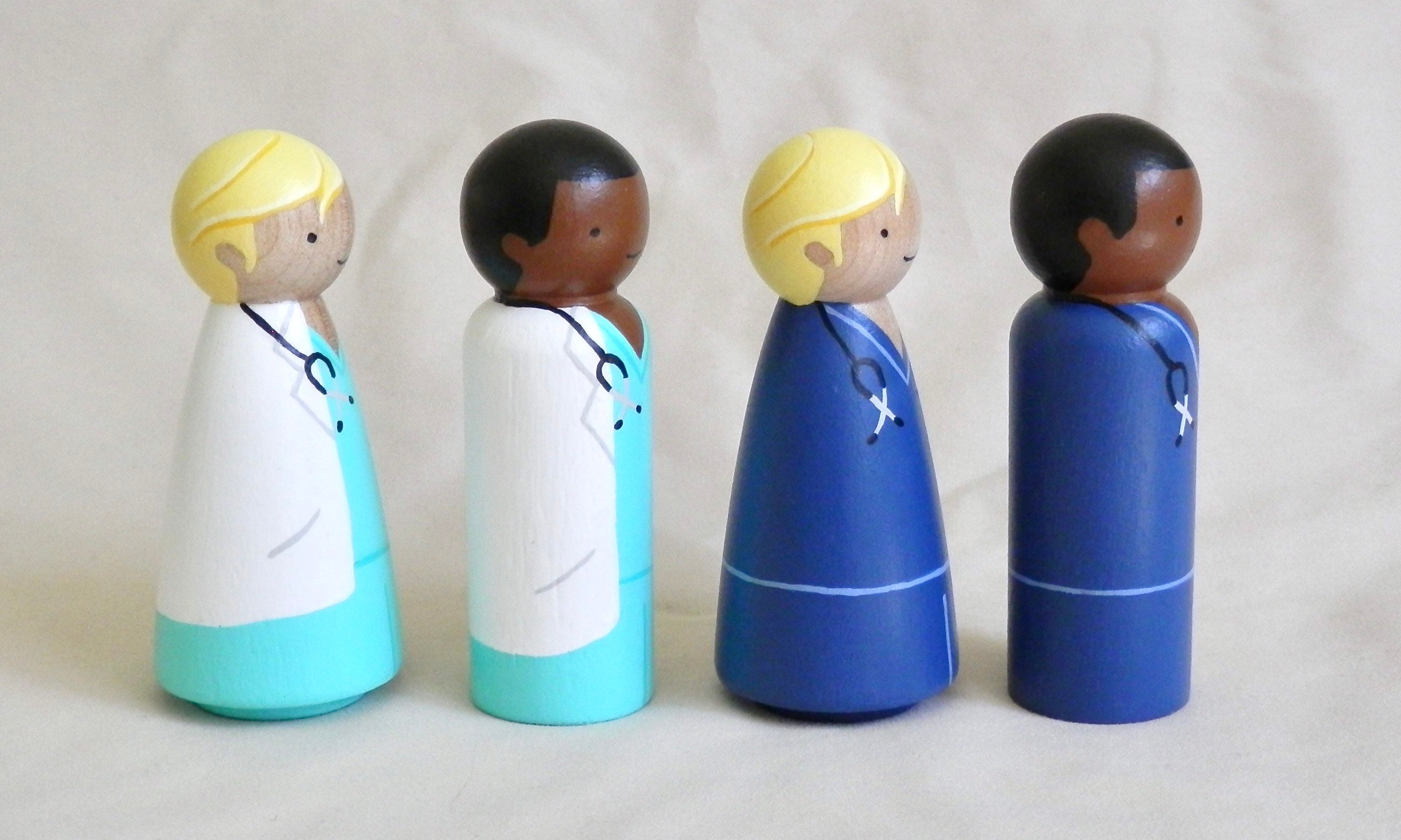 Doctor and Nurse Peg Doll Handpainted Wooden Occupation Toy | Etsy
