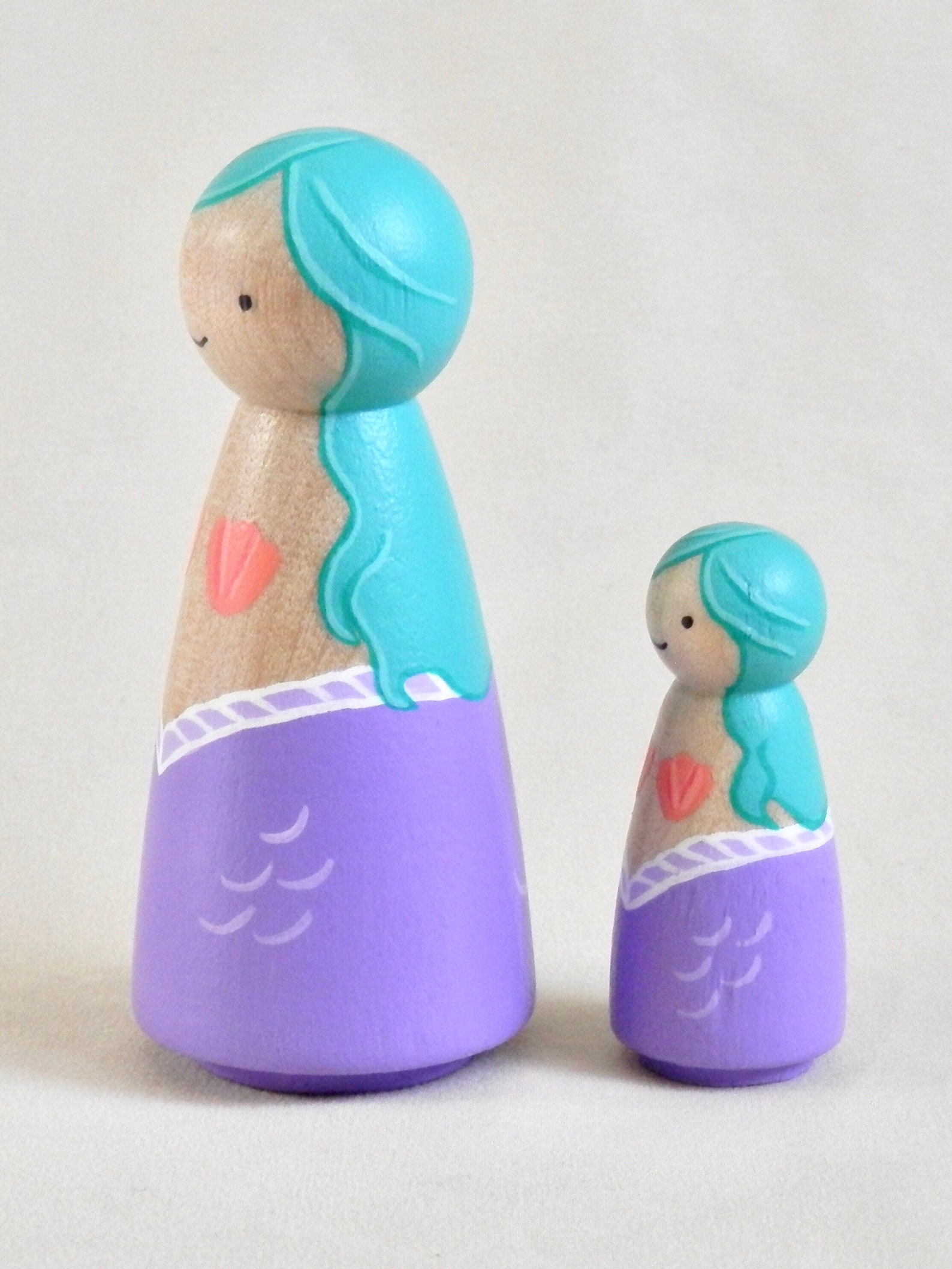 Mermaid Peg Doll Hand painted Wooden Toy | Etsy
