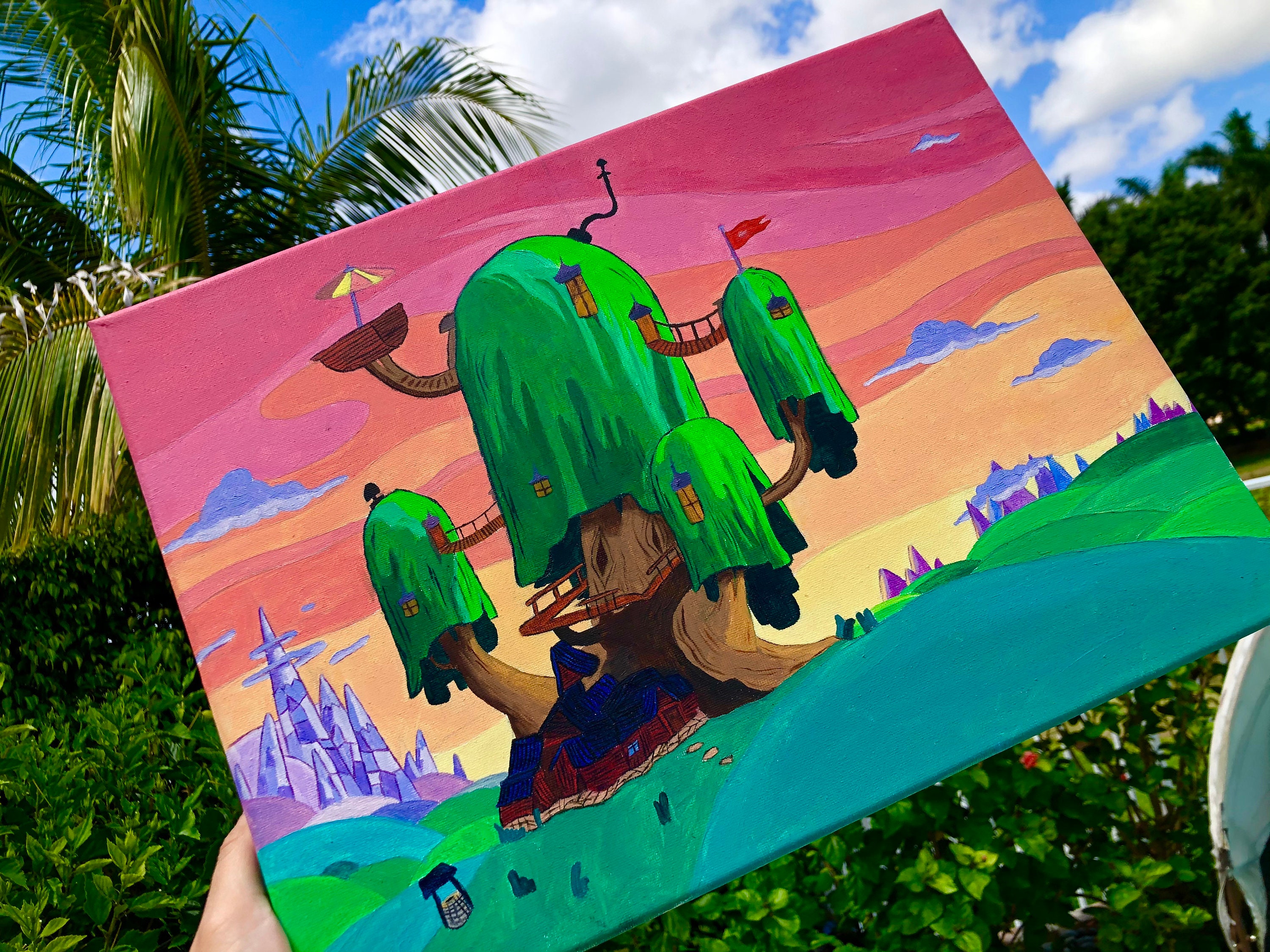 Adventure Time Oil Painting Finn & Jake Treehouse Wall Art Trippy Art ...