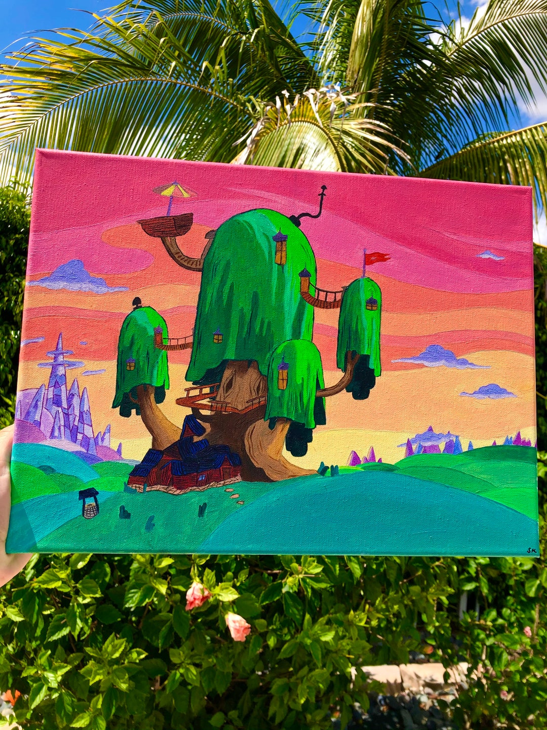 Adventure Time Oil Painting Finn & Jake Treehouse Wall Art Trippy Art ...