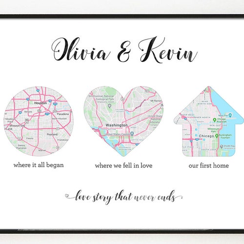Custom Our Love Story Gift Map Heart Art Special Dates Sign - Etsy