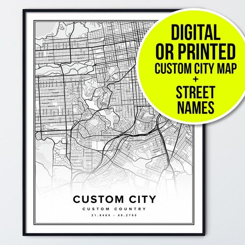 Custom City Map With Street Names Hometown Poster Wall Art - Etsy