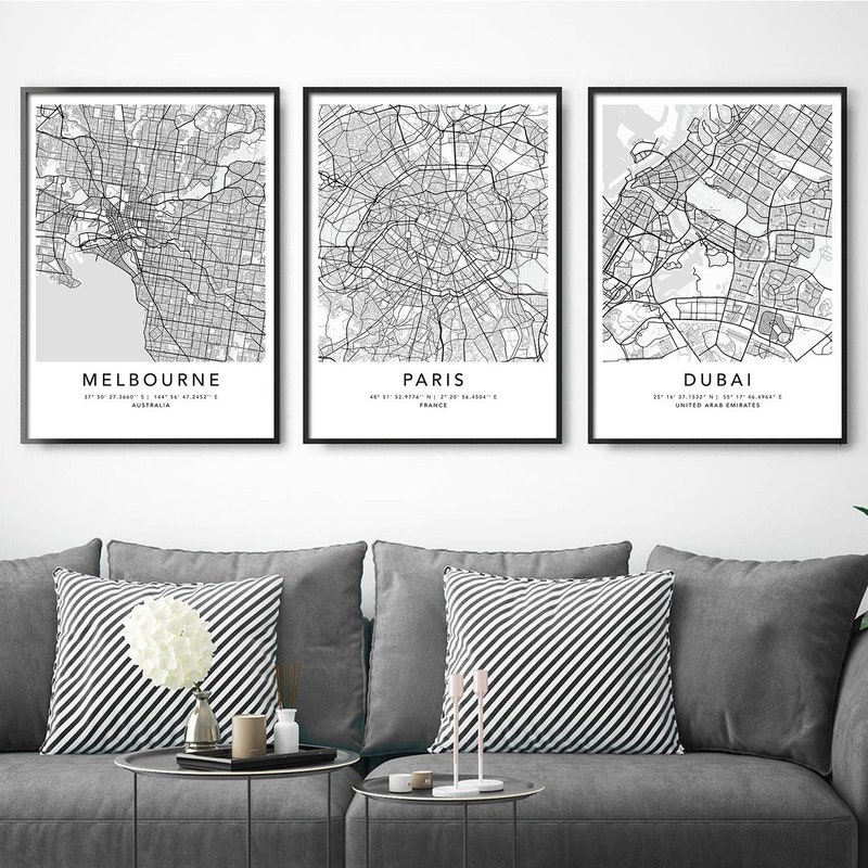 Custom Map Set 3 Canvas - Etsy UK
