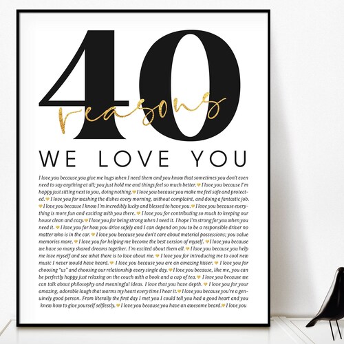 40 Reasons Why We Love You Poster Frame Personalized 40th - Etsy Australia