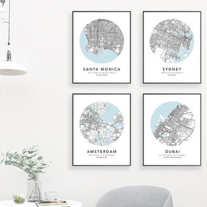 Personalized Set of 4 Any City Map Prints Custom Locations Home Town ...