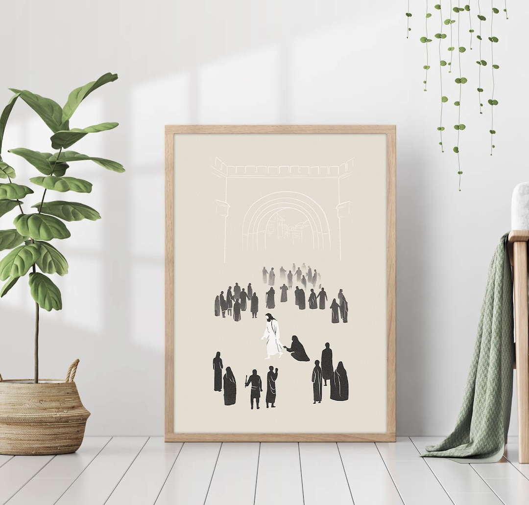 Jesus Christ Heals the Bleeding Woman Art Drawing Print Christian ...